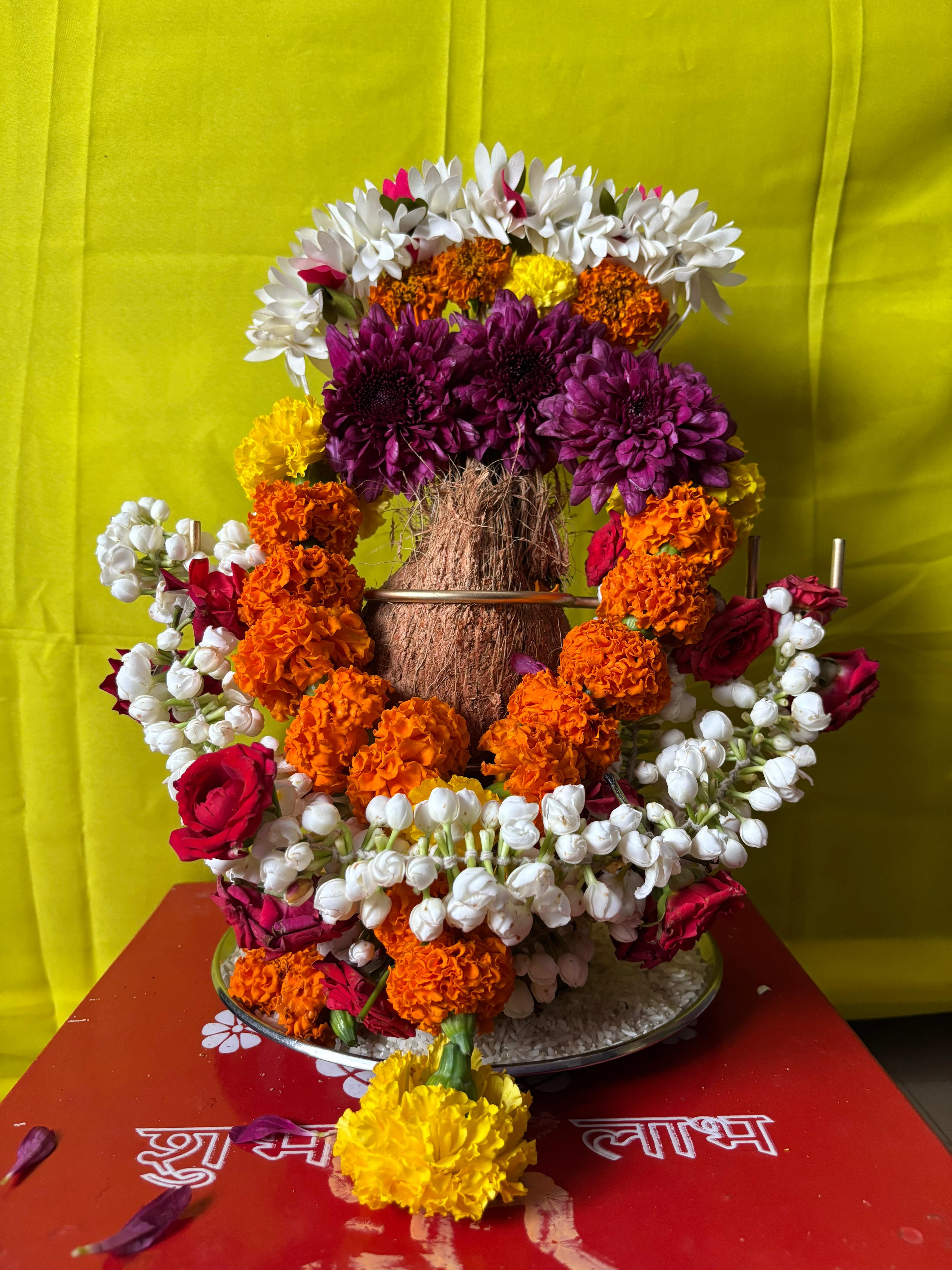 Lakshmi Pooja Kalasam Flower Stand Stick Metal – Elegant Ritual ...